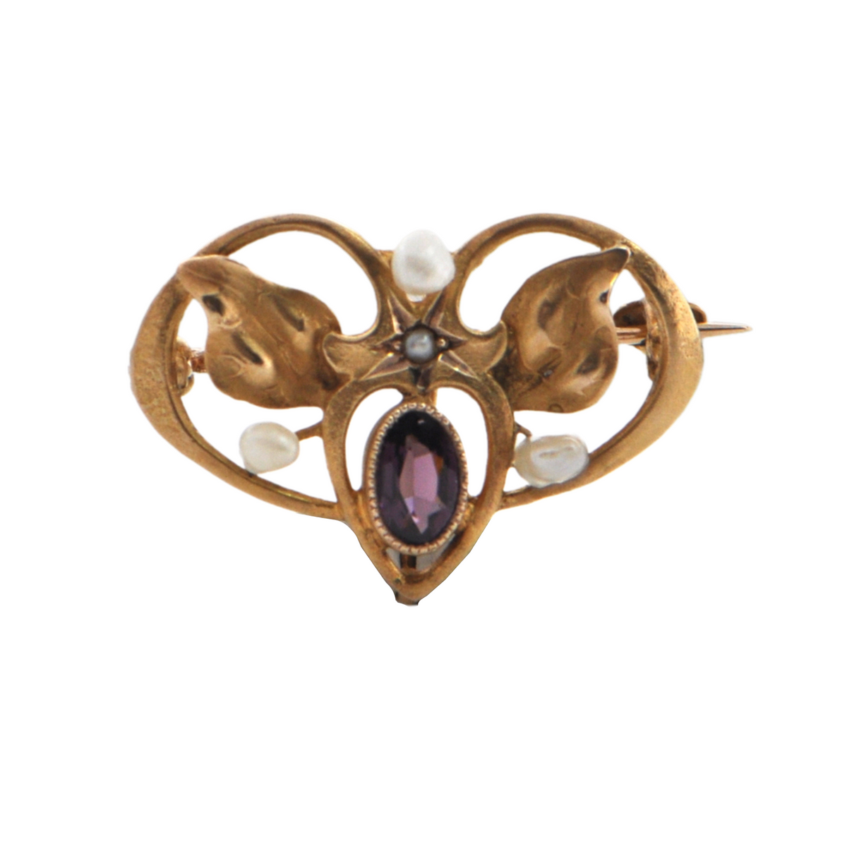 Antique Art Nouveau Amethyst and Pearl 14K Gold Brooch– Daisy Exclusive